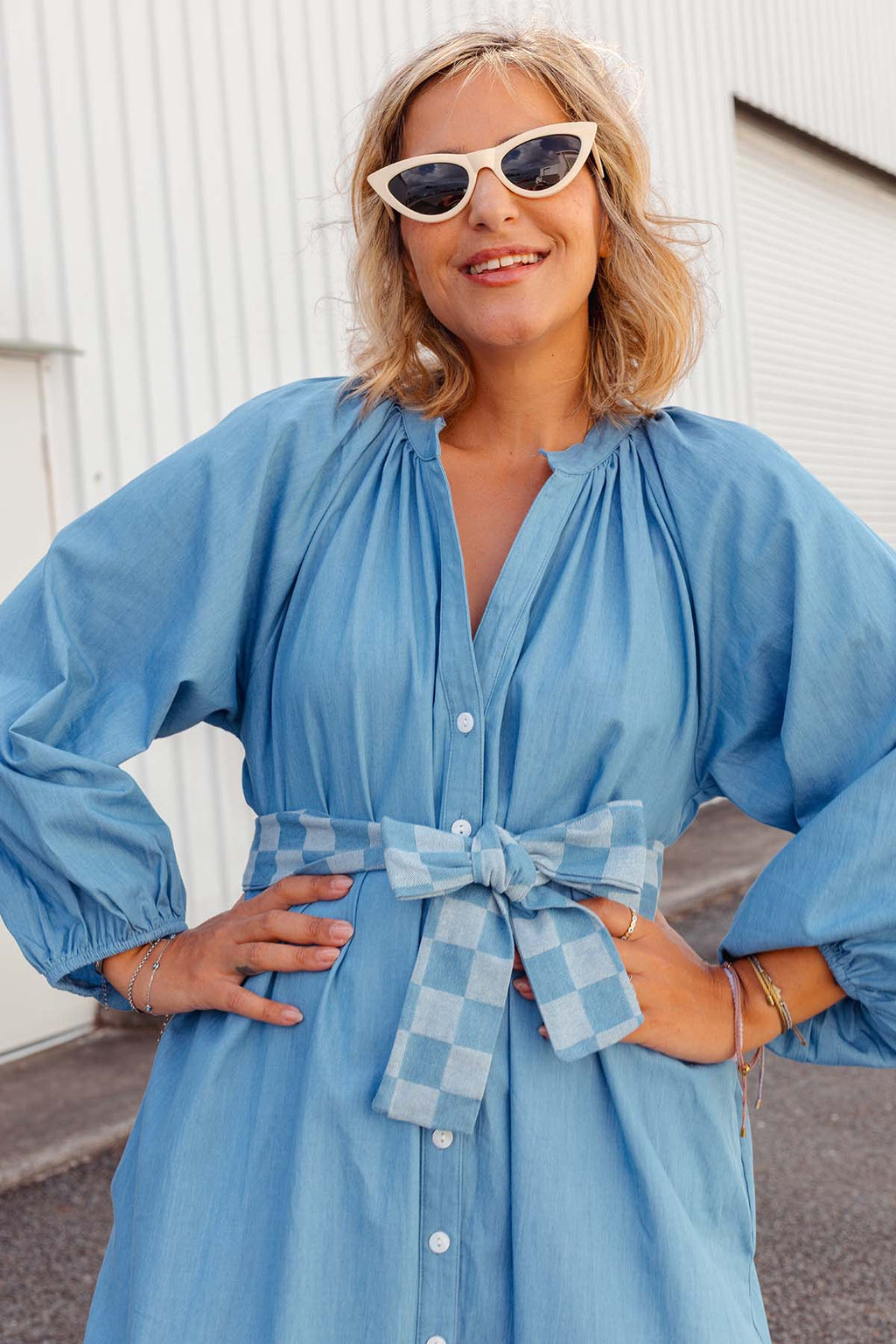 Denim Checkers Dress - Light – SHE STREET